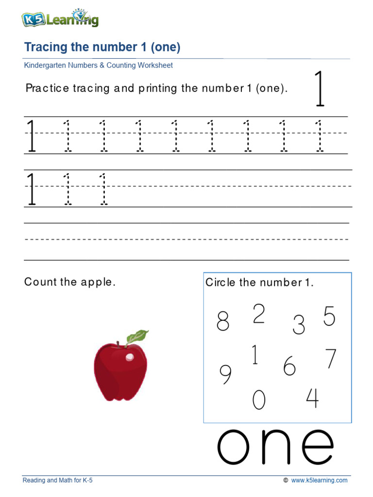 Kindergarten Tracing Numbers One 1 | PDF