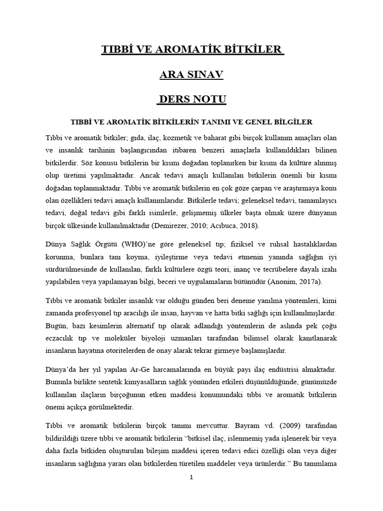 Tibbi Ve Aromatik Bitkiler Ara Sinav Ders Notu | PDF