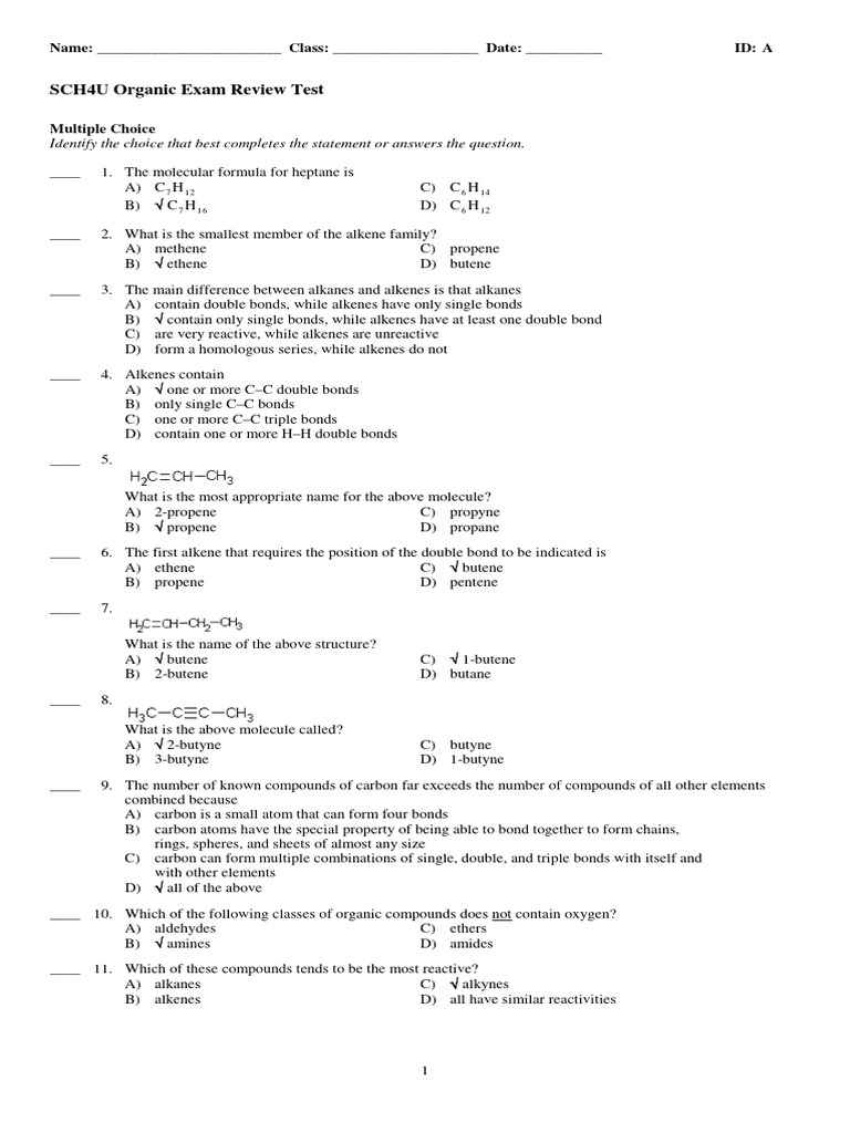 ExamView - Sch4u Organic Test | PDF | Functional Group | Amine