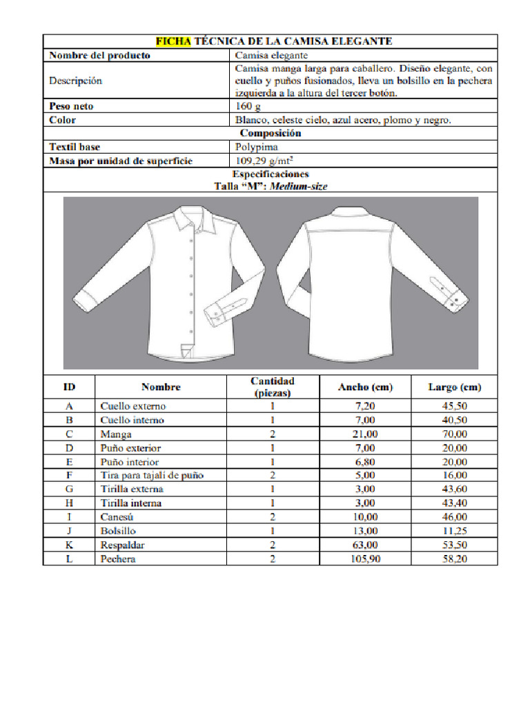 Ficha Técnica de Camisa | PDF
