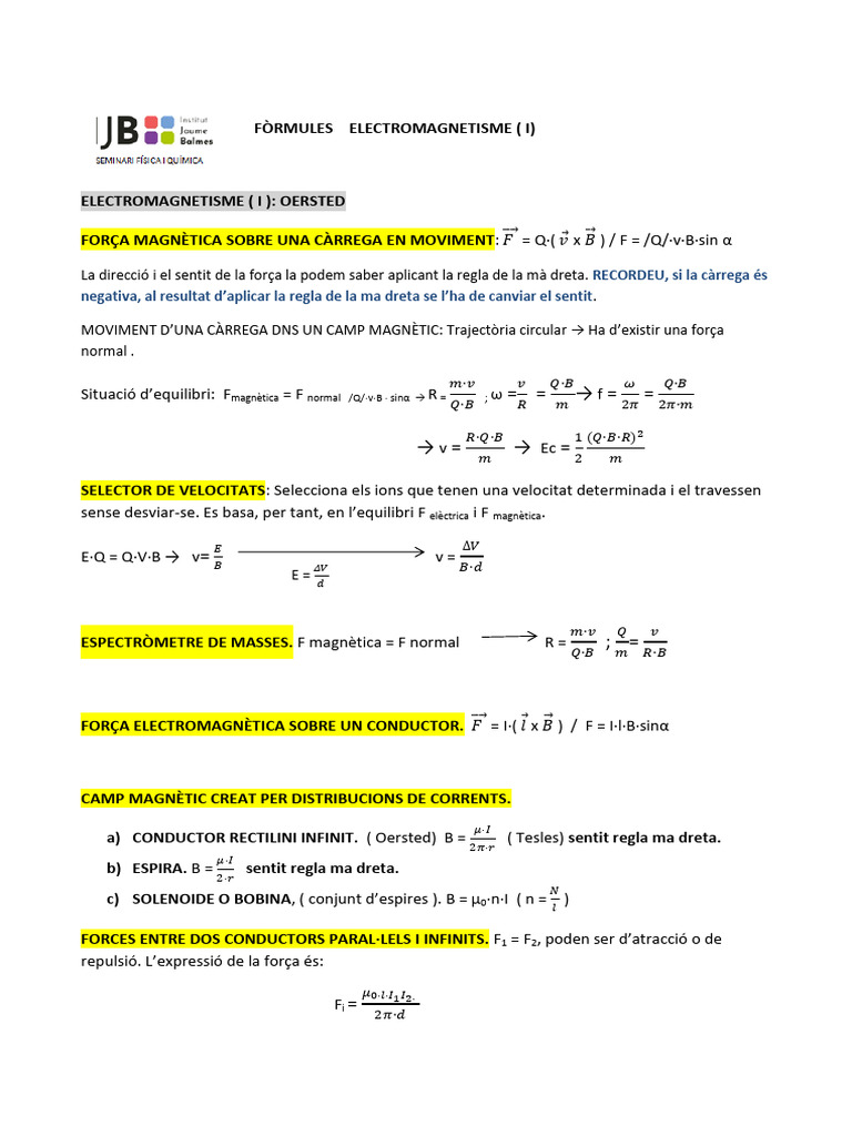 Fòrmules Electromagnetisme (I) | PDF