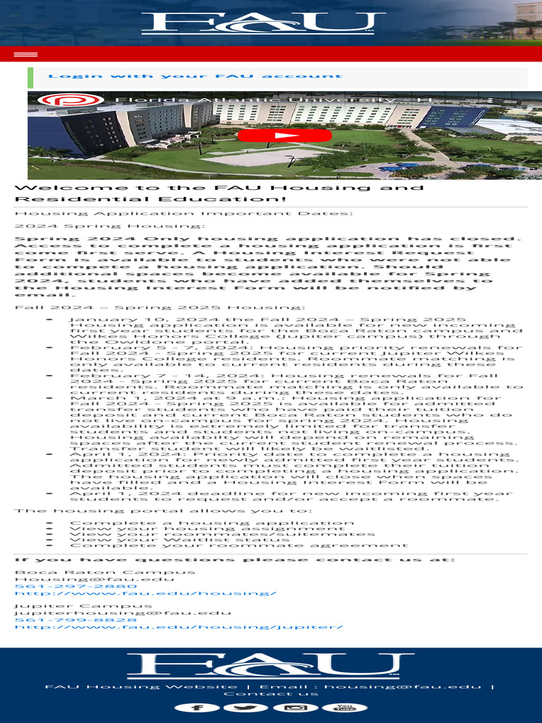 FAU Housing Info for Students | PDF