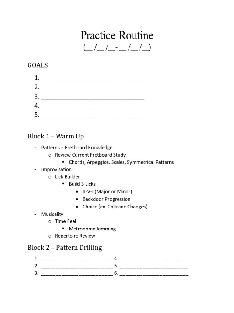 Practice Routine Blank Sheets | PDF