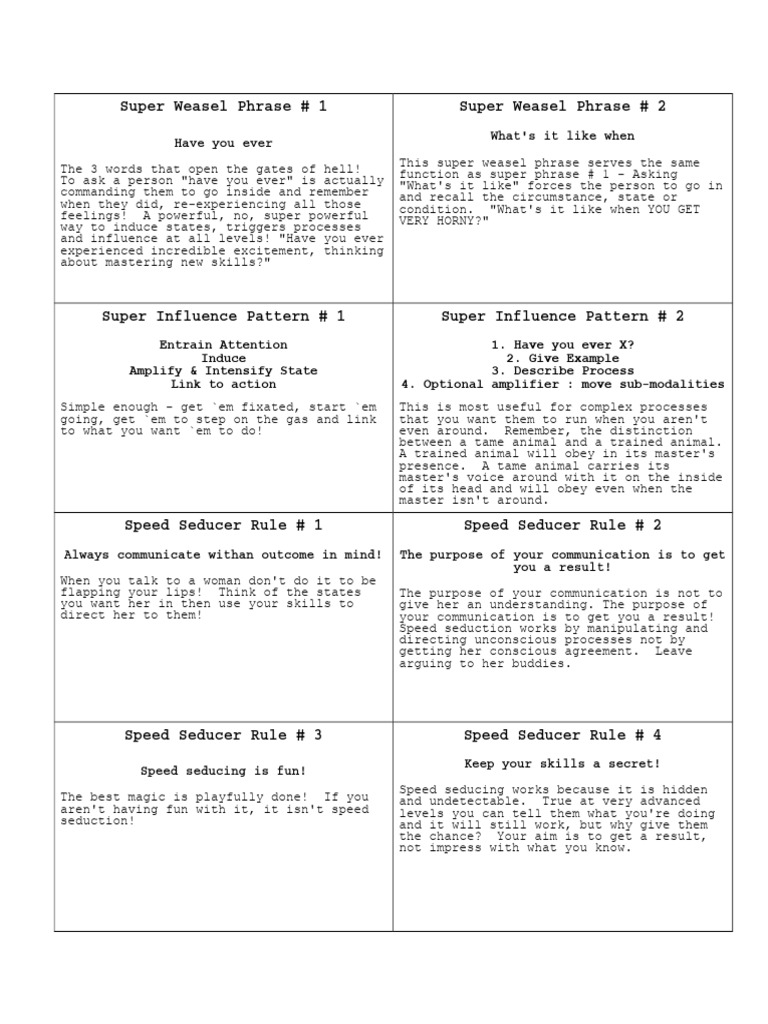 Ross Jeffries Language Patterns FlashCards | PDF
