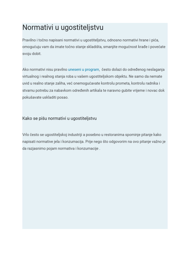 Normativi U Ugostiteljstvu | PDF