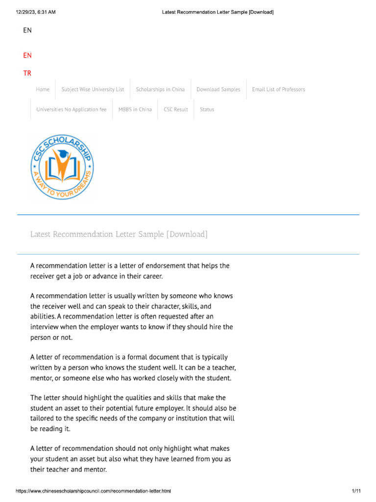 Letter of Recomendation | PDF