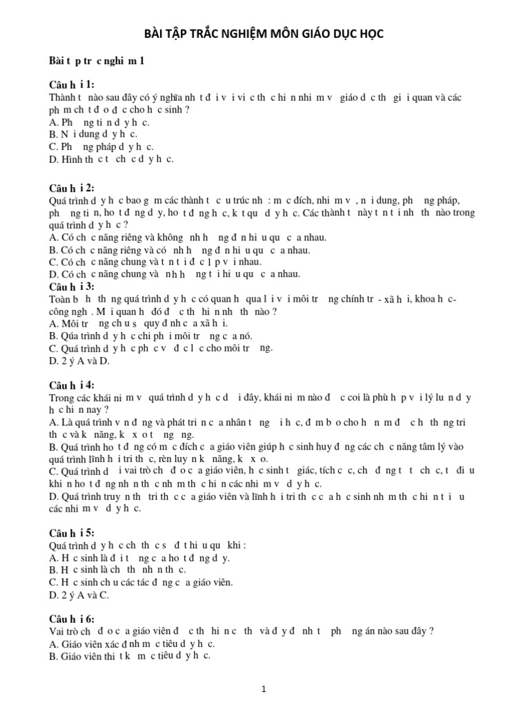 (123doc) - Bai-Tap-Trac-Nghiem-Giao-Duc-Hoc | PDF
