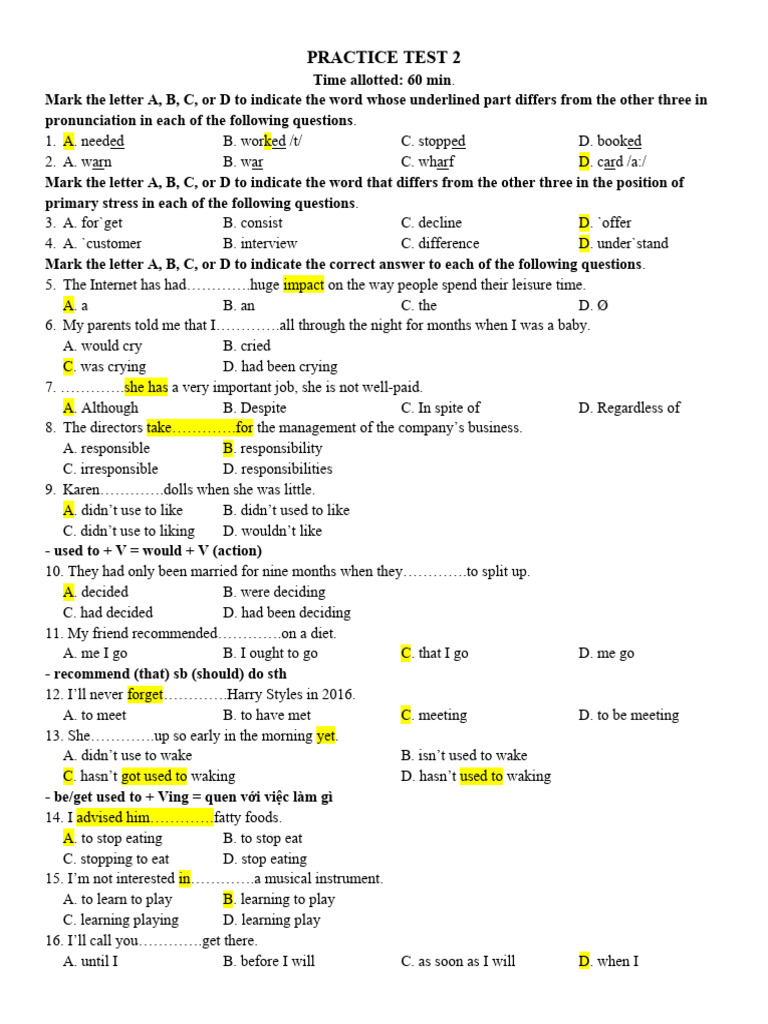 PRACTICE TEST 2.key | PDF
