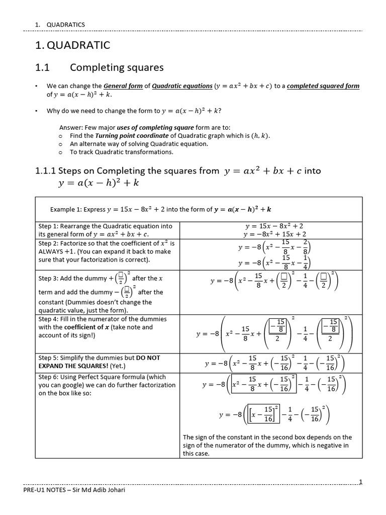 Quadratics (Ver 1.2) | PDF