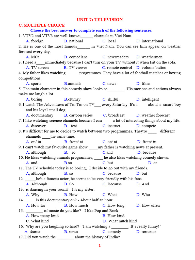 Multiple Choice E6 (Unit 7-12) | PDF