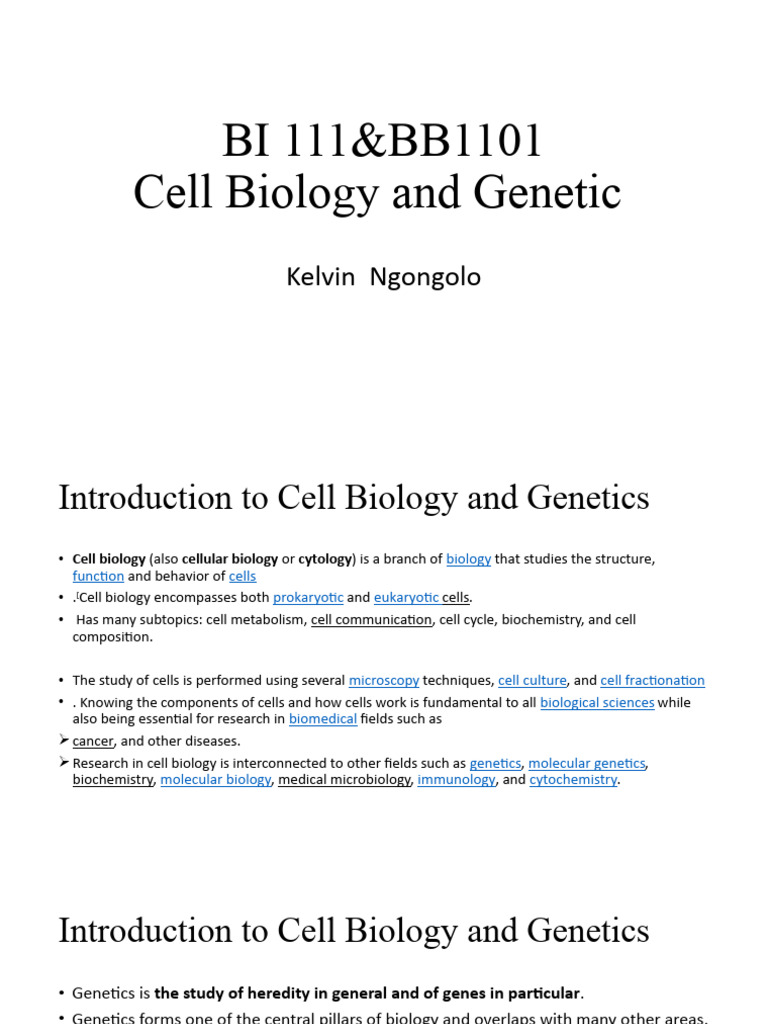 Lecture 1 Introduction To Cell Biology | PDF