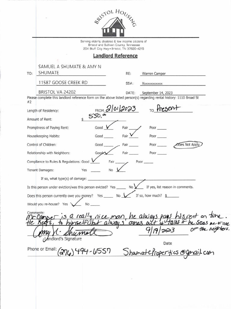 Warren Camper Bristol Housing Reference Letter | PDF