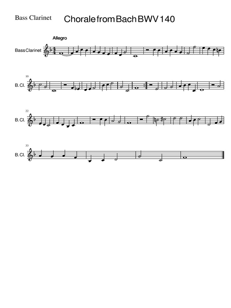 Chorale From Bach BWV 140: Bass Clarinet | PDF