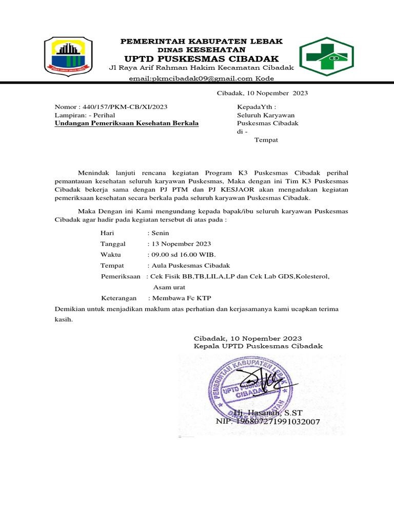 Undangan Pemeriksaan Kesehatan | PDF