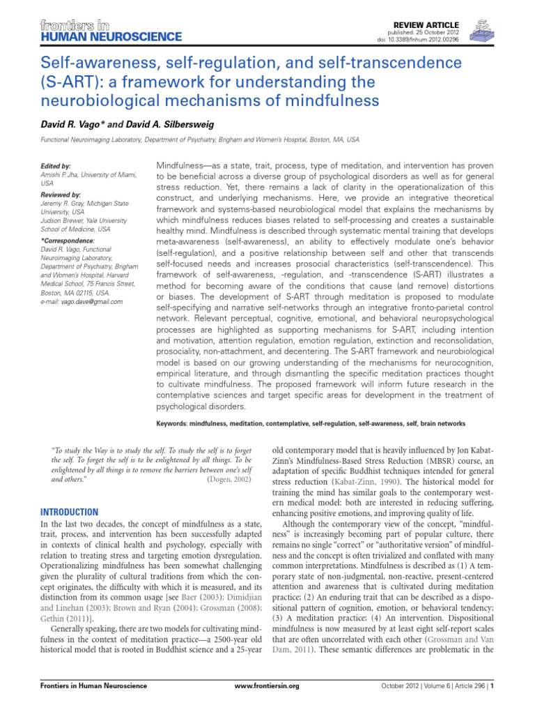 Self Awareness Self Regulation and Self | PDF | Mindfulness | Cingulate ...