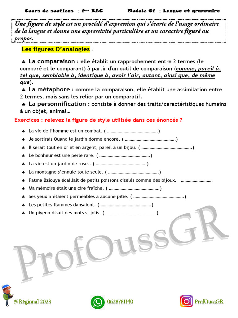 Figures de style en français : cours et exercices | PDF