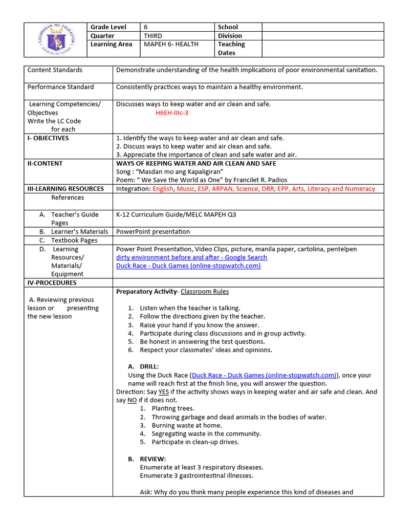 Cot Health 6 q3 Lesson Plan | PDF