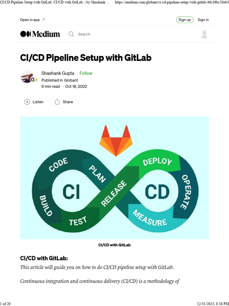 Ci Cd Pipeline Setup With Gitlab Ci Cd With Gitlab By Shashank Gupta Globant Medium