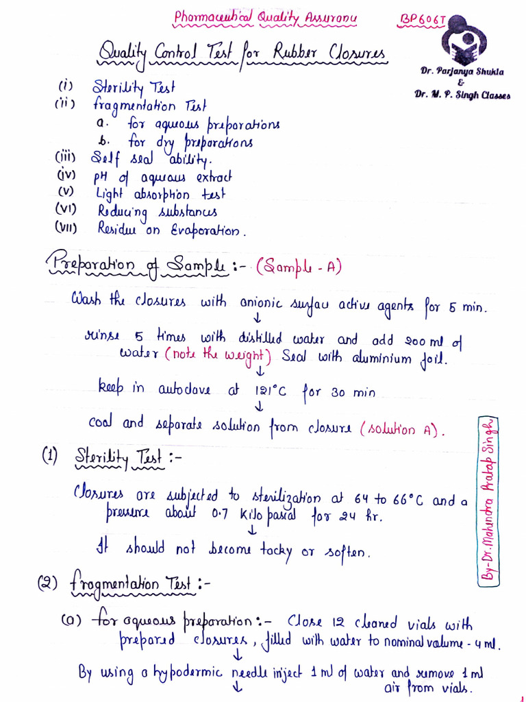 QC Tests For Rubber Closures | PDF