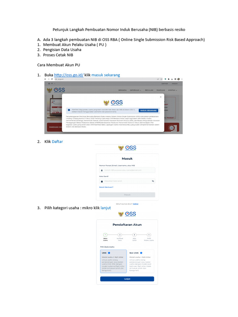 Tata Cara Pembuatan NIB | PDF