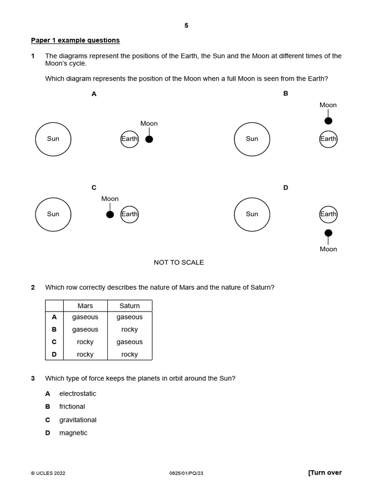 IGCSE Space Physics Example Questions | PDF | Science & Mathematics