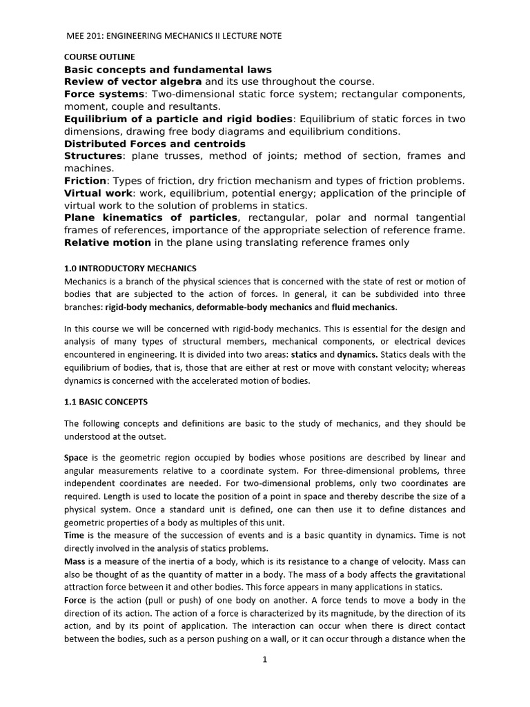 MEE 201 Lecture Note1 | PDF