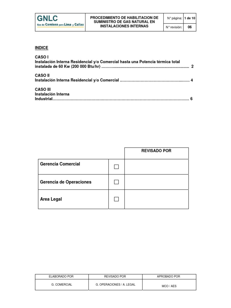 Procd. de Instalaciones Internas - GNLC - REV - 6 | PDF