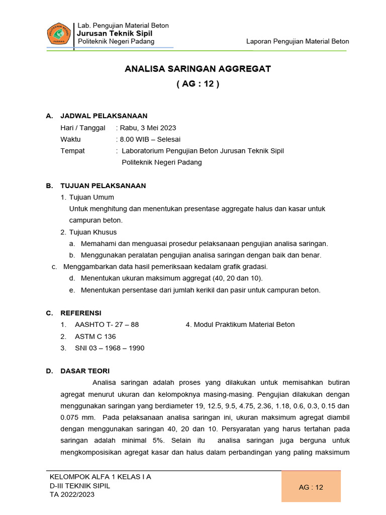 Ag-12 Analisa Saringan Agregat | PDF