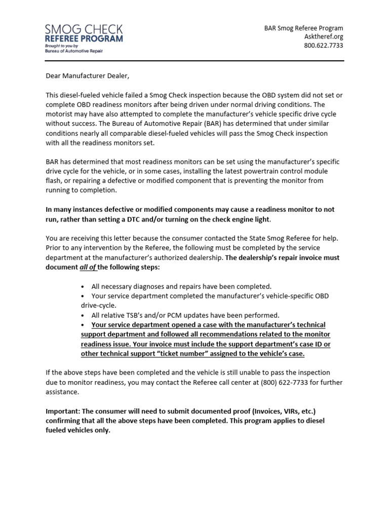 Diesel Directive Dealer Letter | PDF