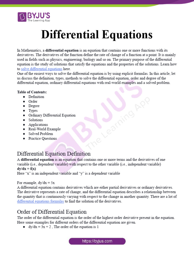 Differential Equations PDF | PDF | Differential Equations | Equations
