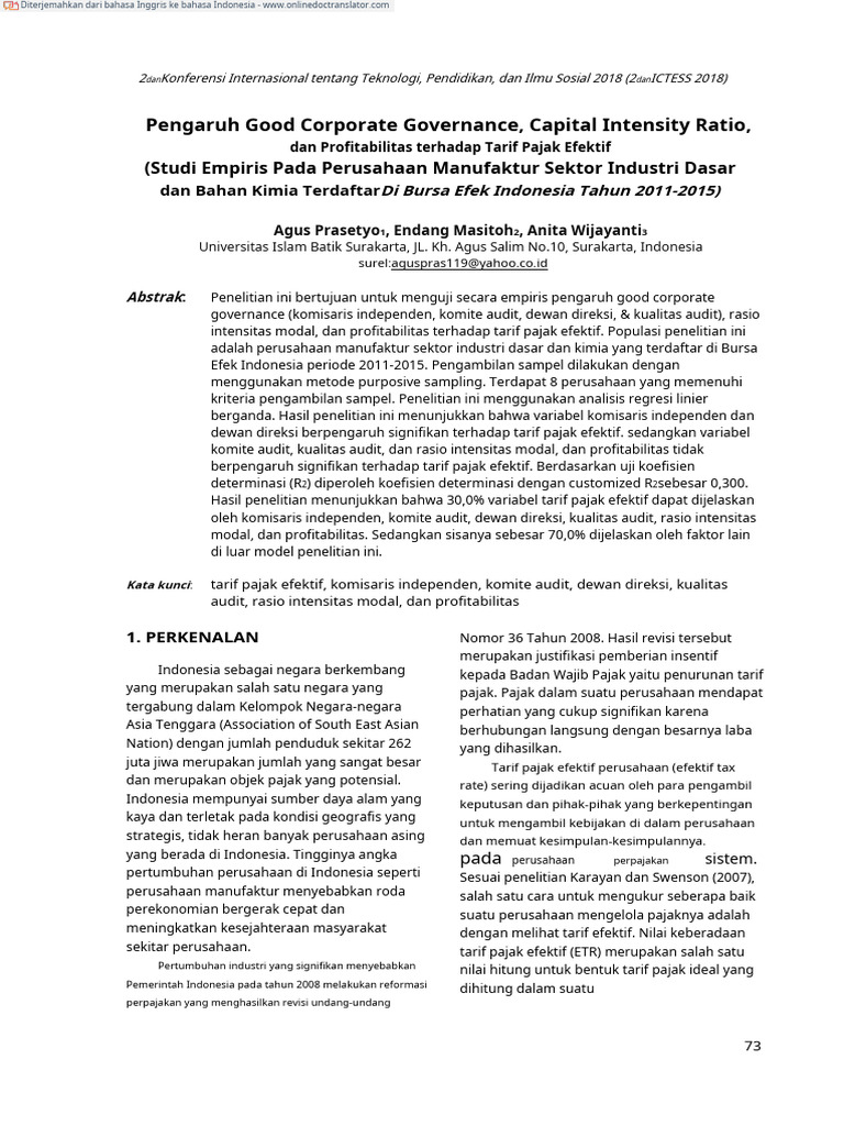 The Influence of Good Corporate Governance, Capital Intensity Ratio, and Profitability To ETR ...