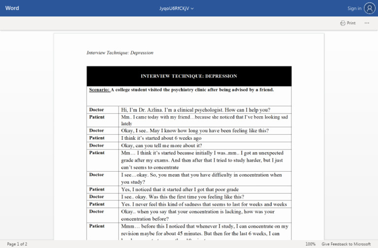 Interview Script Depression | PDF