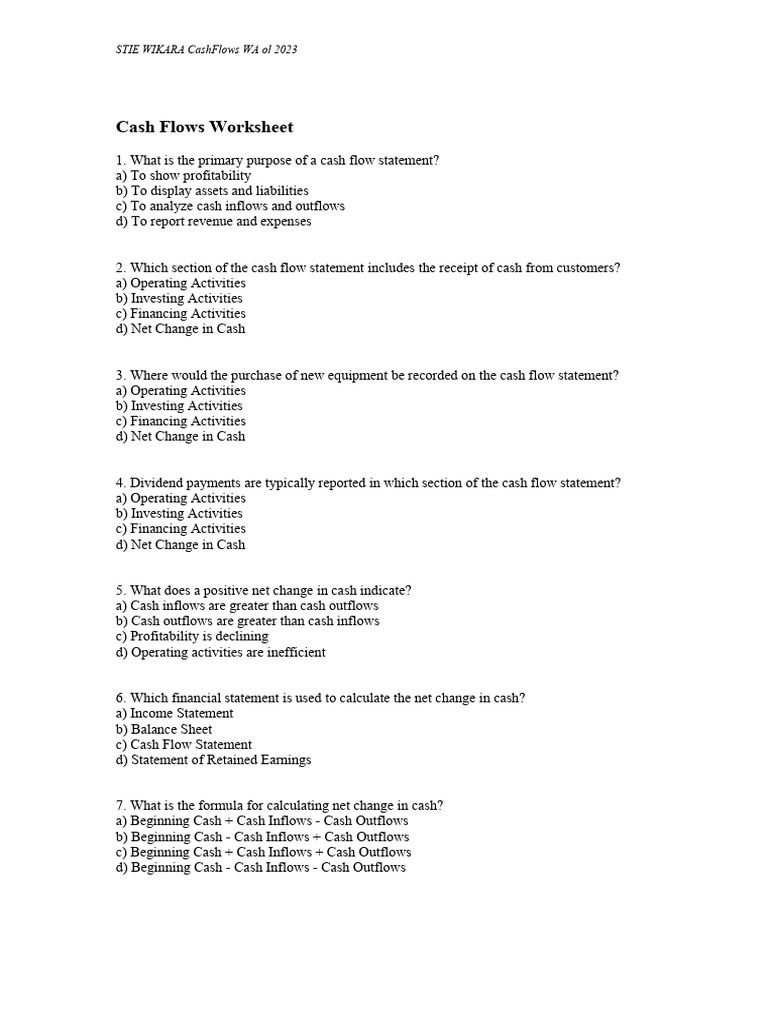 Cash Flows Worksheet | PDF | Finance & Money Management