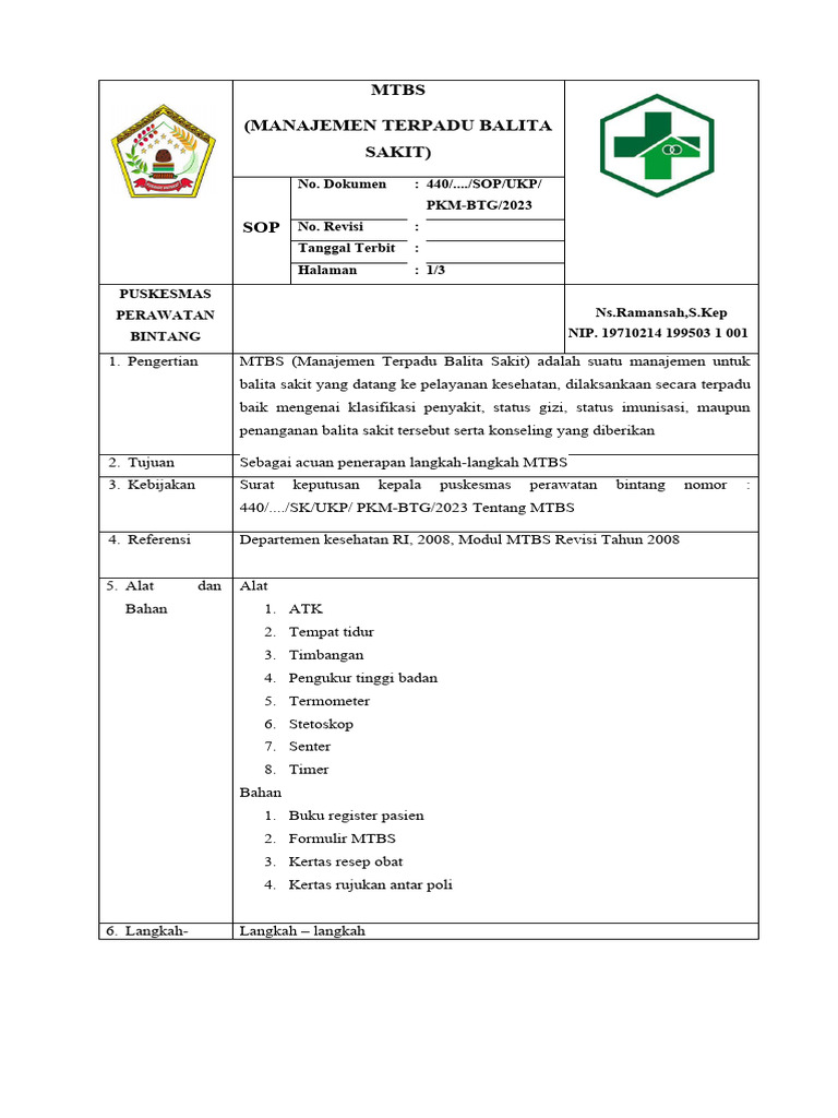Sop Pelayanan Mtbs | PDF