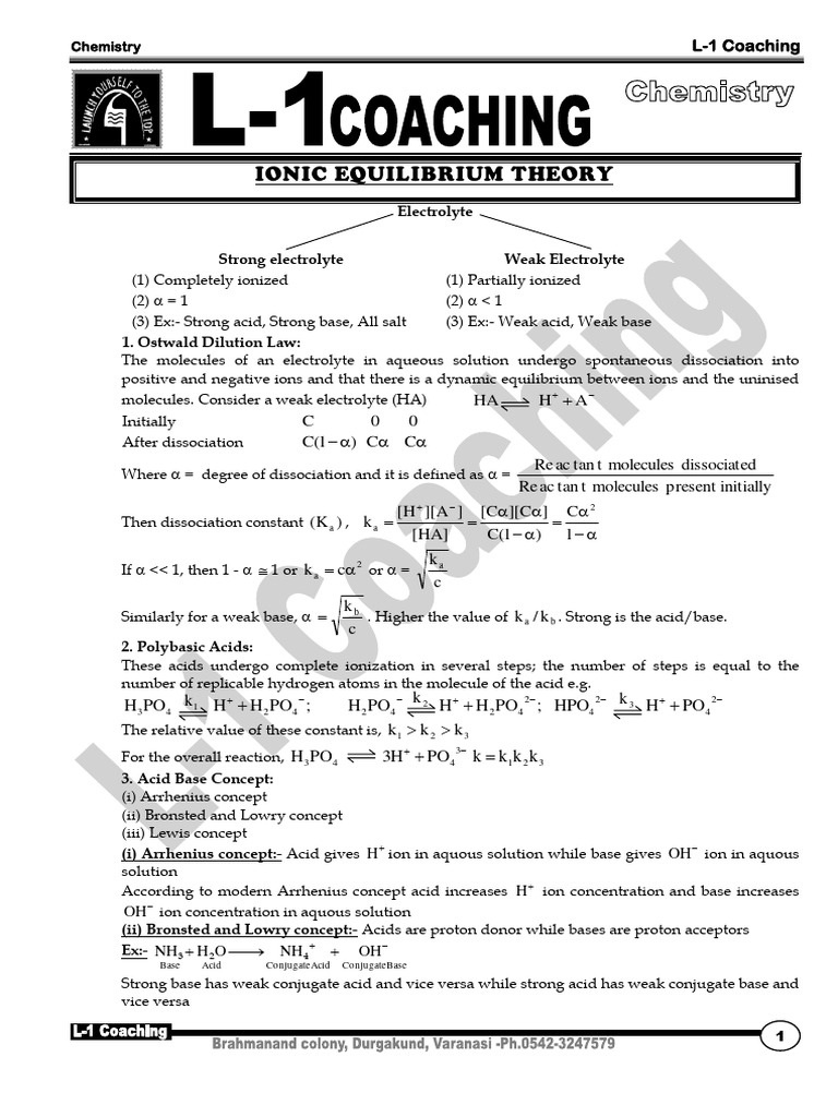 Ionic Equilibrium Theory | PDF