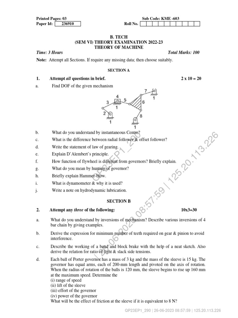 Theory of Machine Kme 603 | PDF | Angle | Velocity