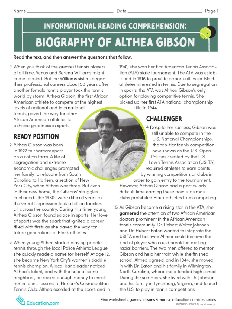 Althea Gibson: Trailblazer in Tennis | PDF