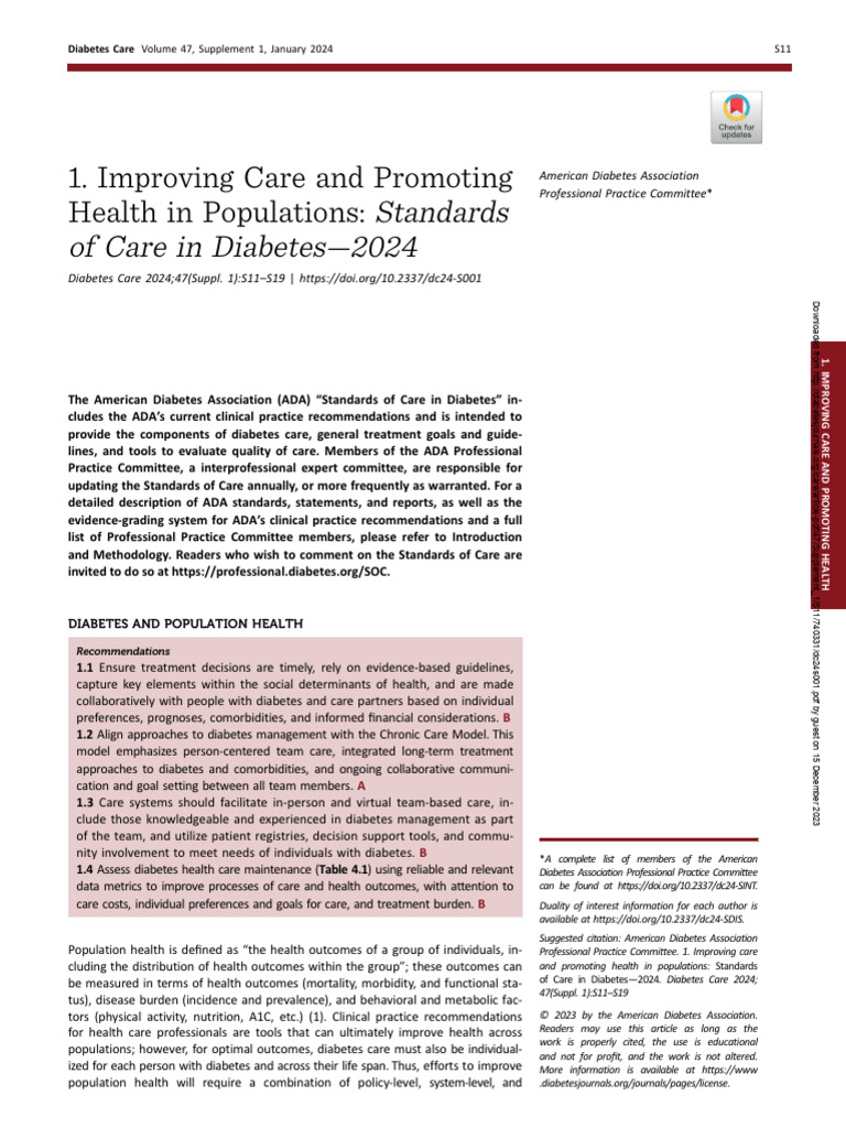 ADA Standards of Care 2024 Overview | PDF | Diabetes | Glycated Hemoglobin