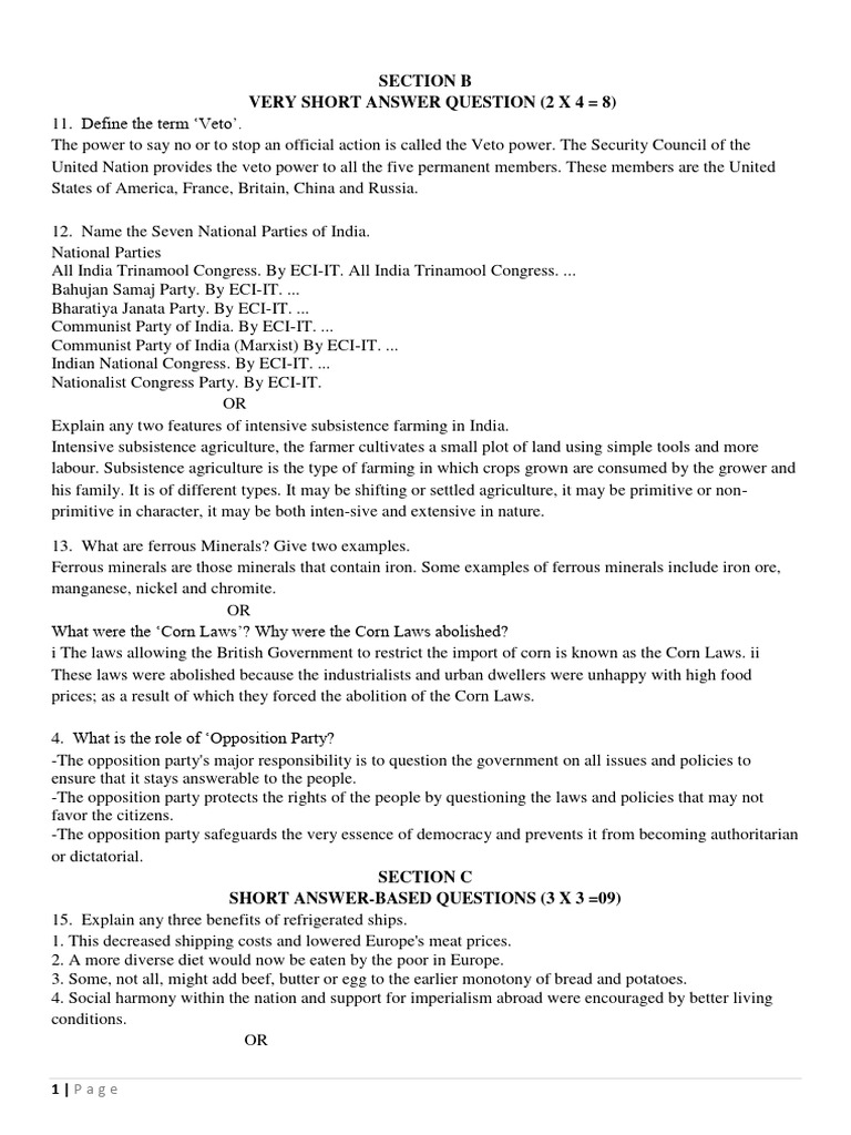 SST Answers for 10th CBSE Marksheets | PDF | Agriculture | Political ...