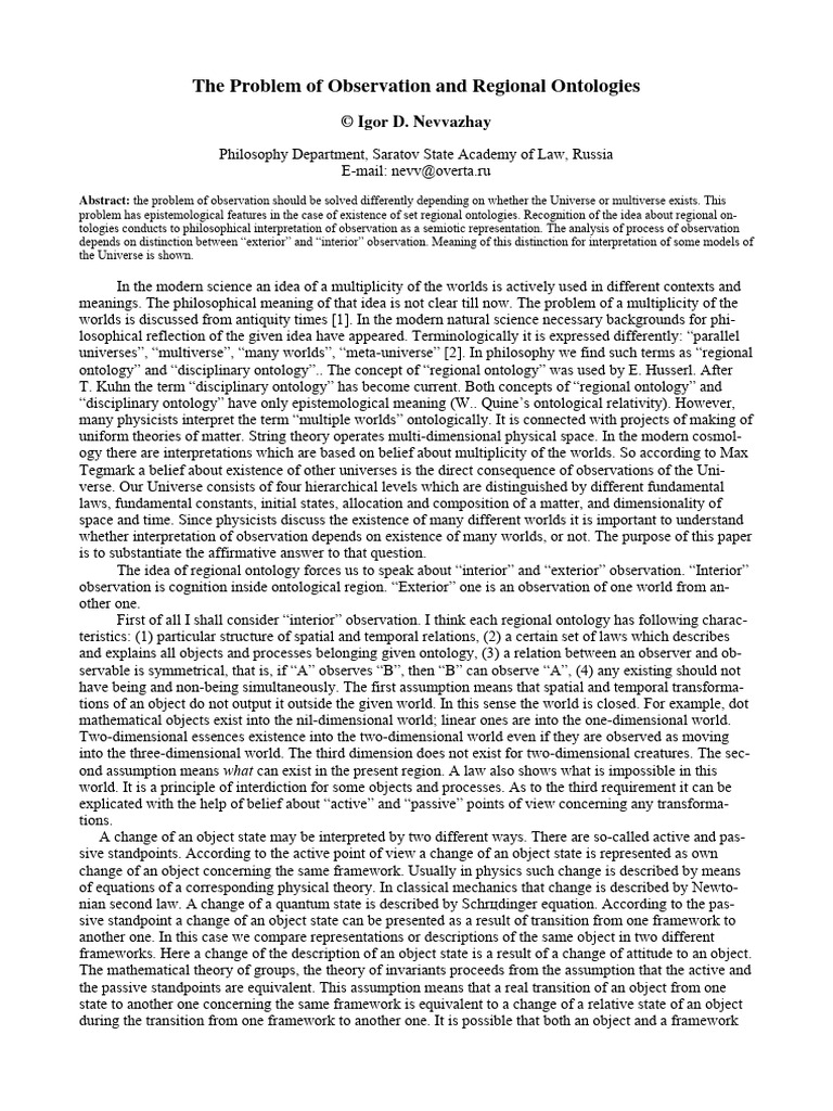The Problem of Observation and Regional | PDF