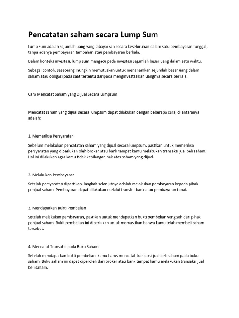 Pencatatan Saham Secara Lump Sum | PDF