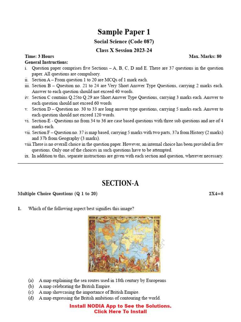 SS Sample Paper 1 Unsolved | PDF