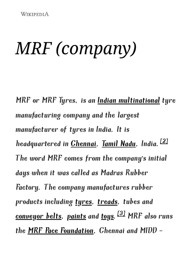 MRF Tyres: India's Leading Tyre Manufacturer | PDF | Finance & Money ...