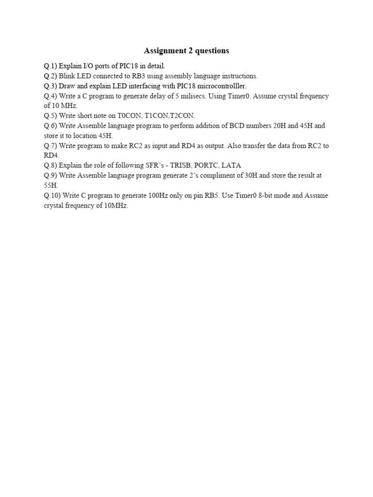 Assignment 2 Questions Pic Microcontroller | PDF