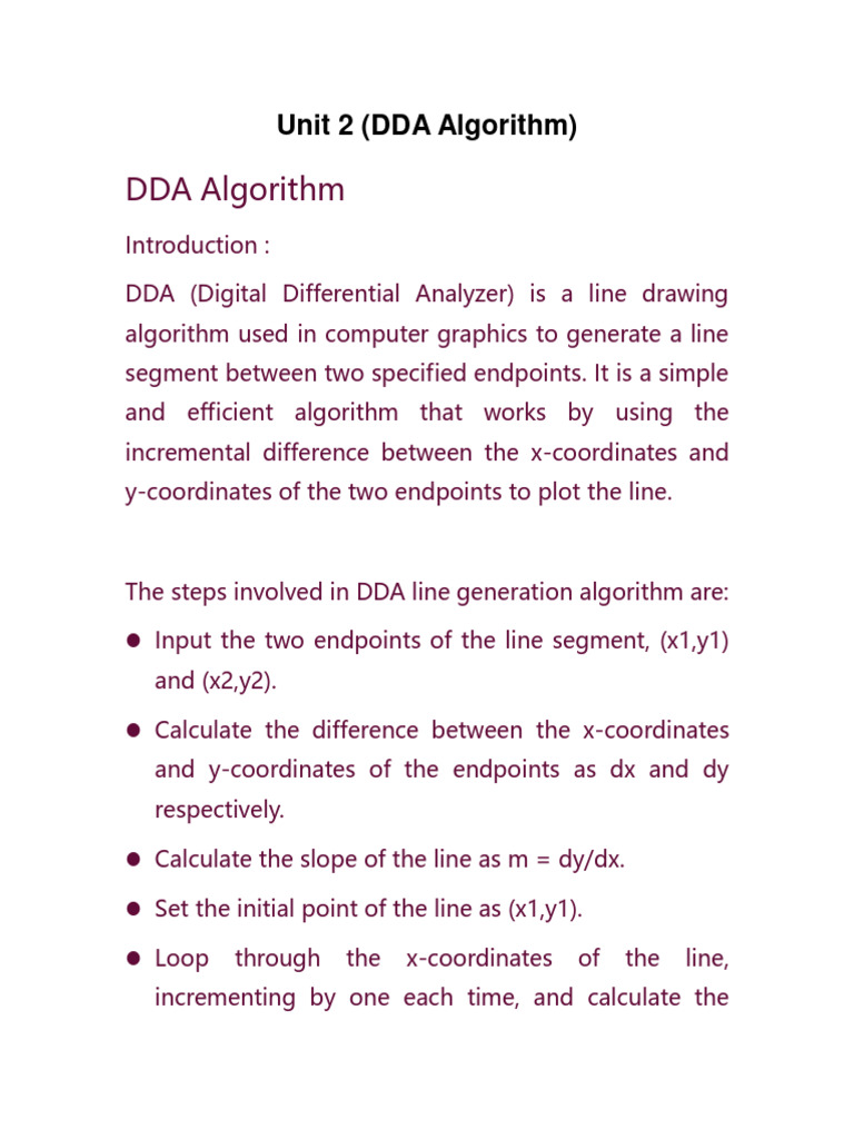 Computer Graphics - Unit 2 (DDA ) | PDF
