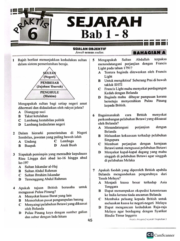 Form 3 Sejarah Praktis 6 Bab 1-8 | PDF