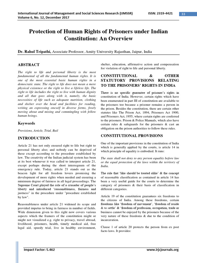Protection of Human Rights of Prisoners Under Indian | PDF | Prison ...