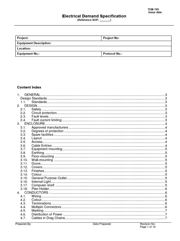 TEM 195 Electrical Demand Specification Sample | PDF