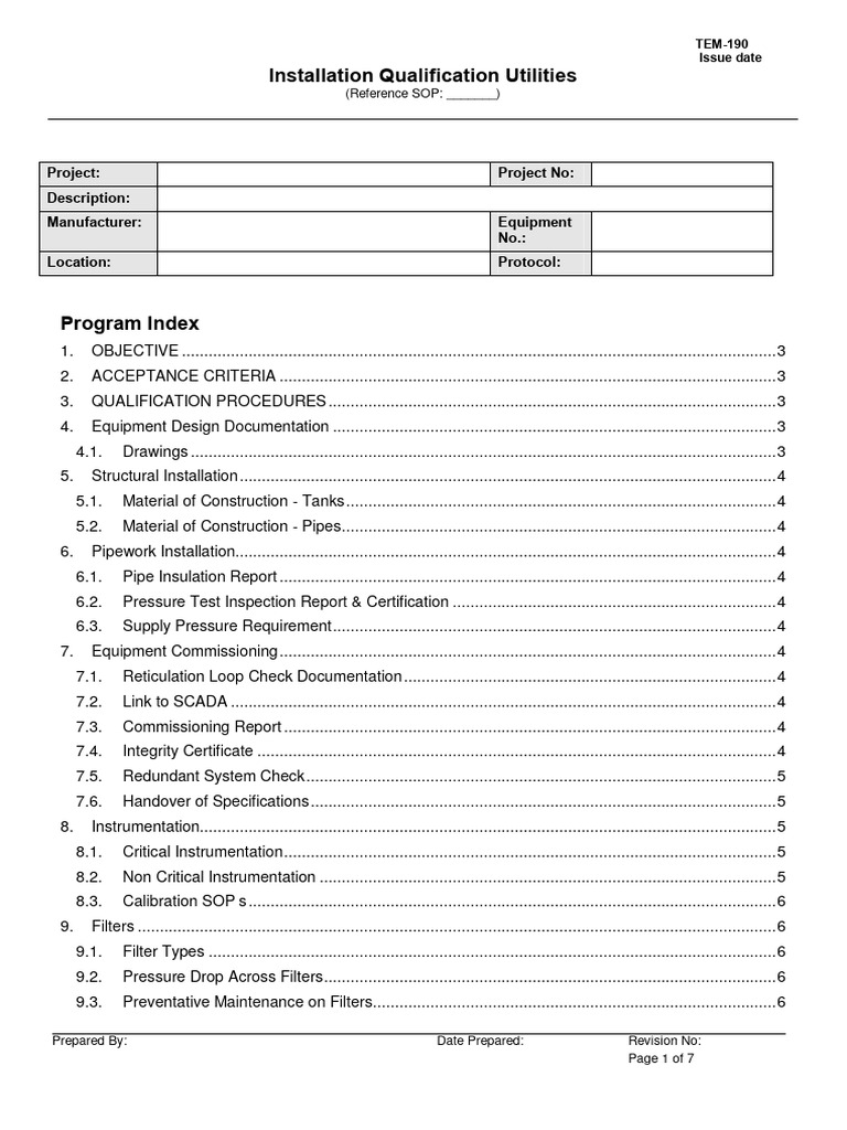 TEM 190 Installation Qualification Utilities Sample | PDF