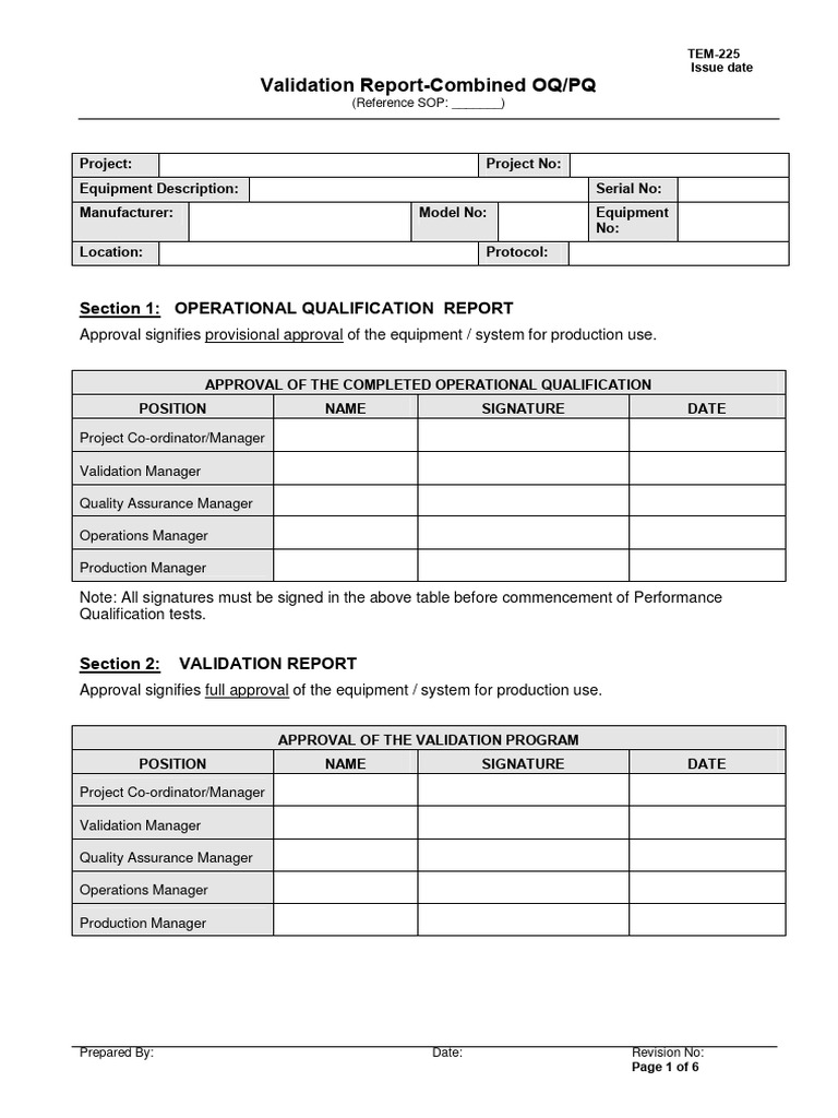 TEM 225 Validation Report Combined OQ PQ Sample | PDF | Computing